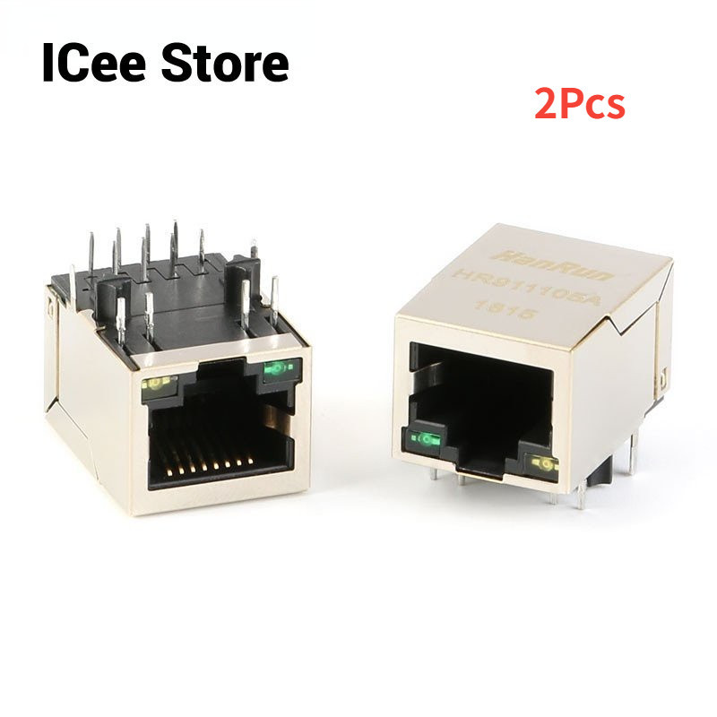 2Pcs RJ45 Connector HR911105A RJ45 Socket with LED PCB Mounting Network ...