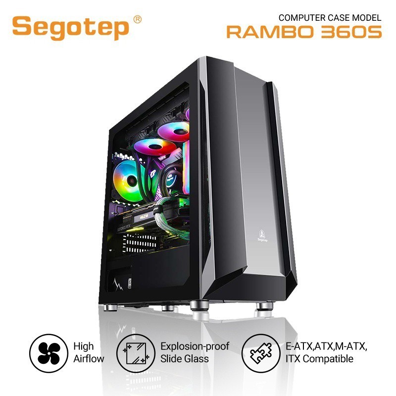 ۞ Segotep Rambo 360S Case atx matx itx (cooling fan, graphics card ...
