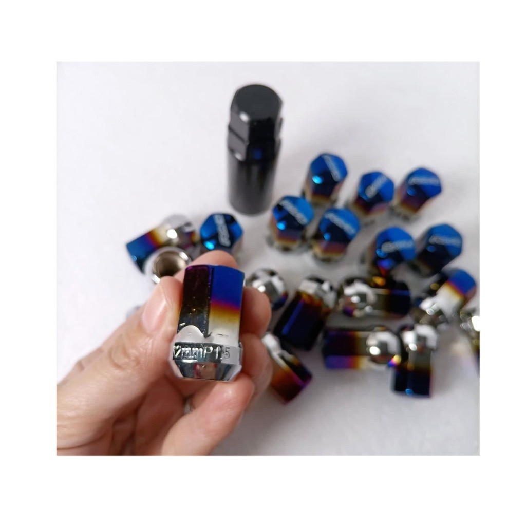 RAYS /RAYE STEEL Titanium Blue Lug Nuts M12X1.5 32mm Extended Universal ...