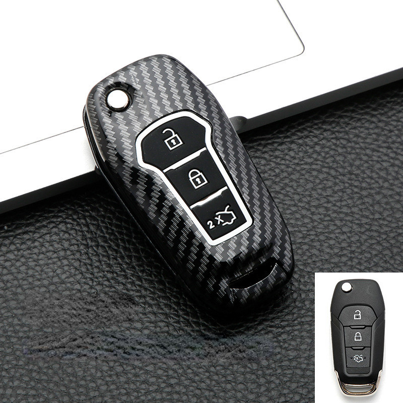 Carbon Fiber ABS Silicone Car Key Cover Key Case For Ford Figo 2017 ...