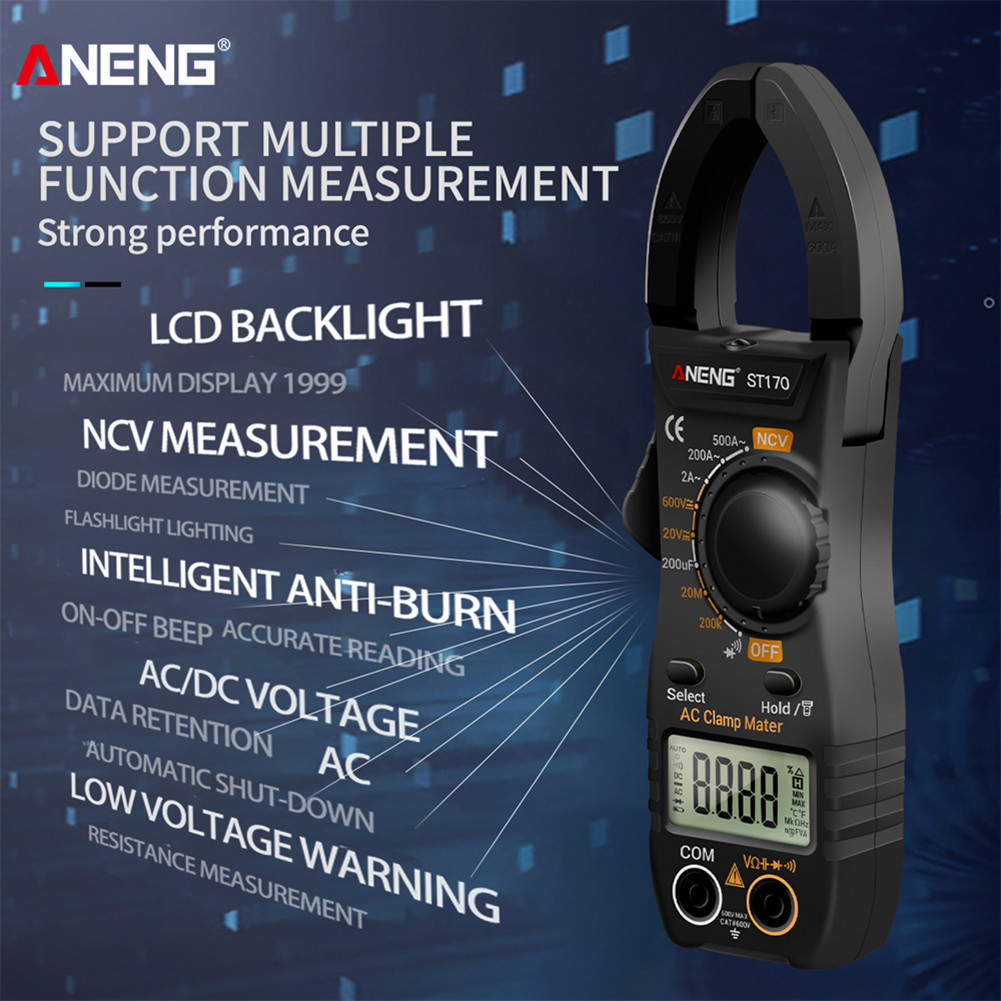 ANENG ST170 Digital Multimeter Backlit Display Voltage Tester Clamp ...