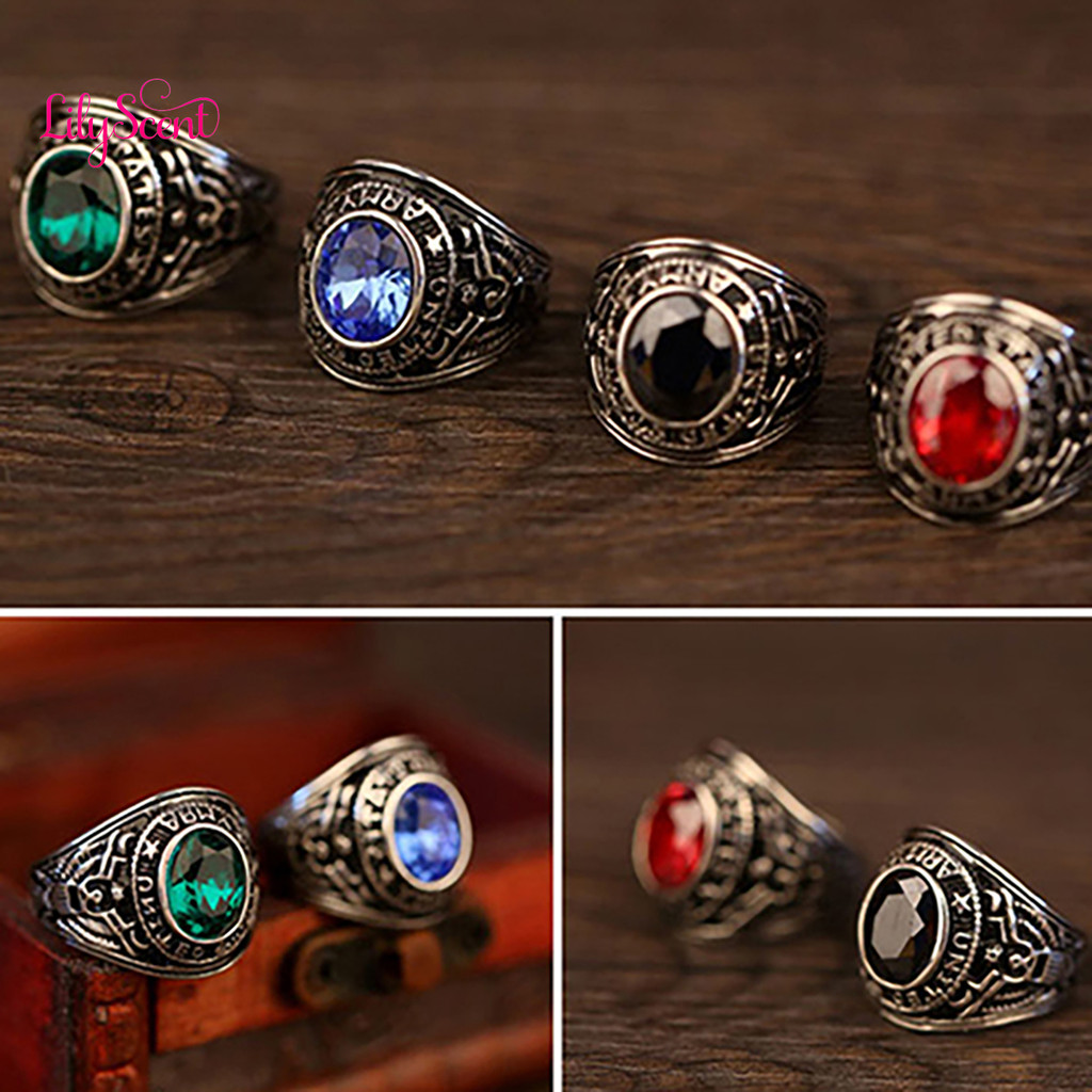 [LILY] Band Ring Rhinestone Inlaid Finger Jewelry Titanium Steel Men ...