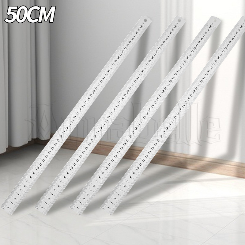 1/2Pcs 50cm Stainless Steel Metal Ruler - Centimeter Inches Scale ...
