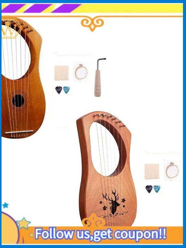 【W】7 String Lyre Harp Wood String Instrument with Carry Bag Extra ...