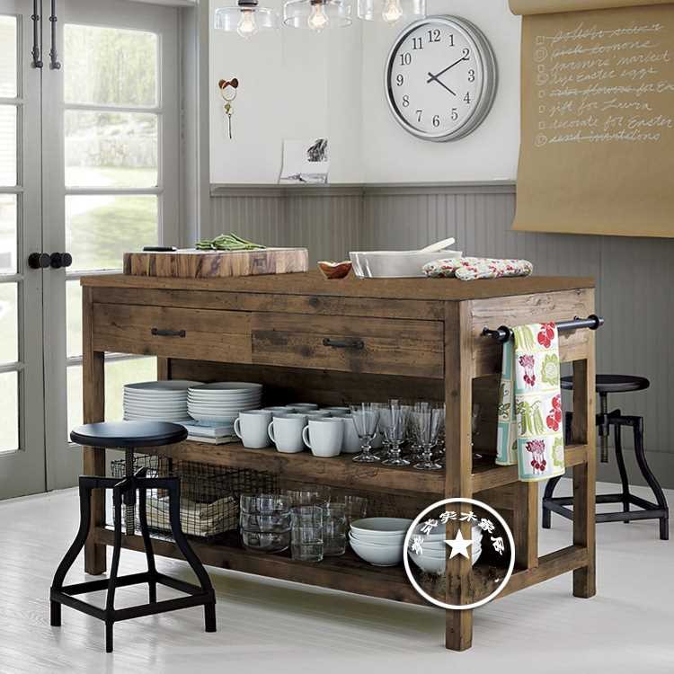 American Retro Solid Wood Sideboard Kitchen Middle Island Console ...
