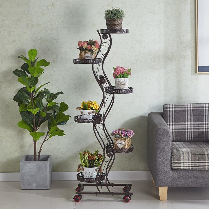 Flower Stand Iron Multi-Layer Floor-Type Movable Shelf with Wheels ...