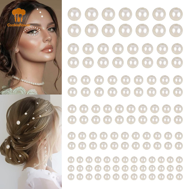 CKFR 220pcs Mix 3mm/4mm/5mm/6mm Hair Pearls Stick On Self Adhesive ...