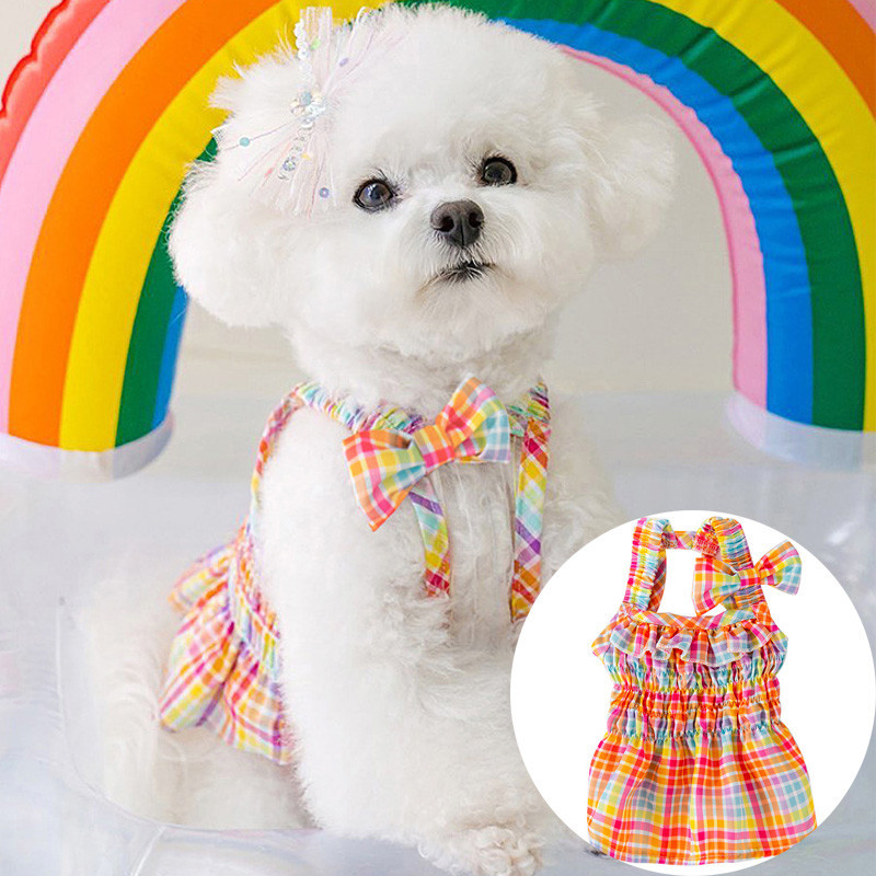 Dog Birthday Clothes Bow Dress Set Shihtzu Dog Dress Colorful Skirt Set ...