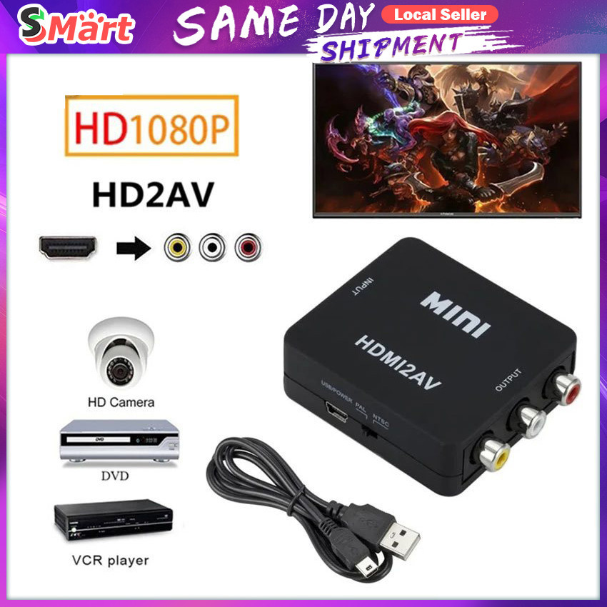 HDMI To RCA AV/CVBS Adapter HD 1080P Video Converter Box HDMI to RCA AV ...