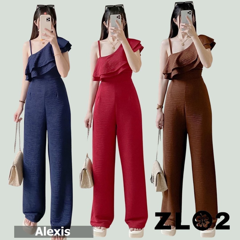 ZLO2 Jumpsuit One Side Spaghetti Layered Bark Crepe | Shopee Philippines