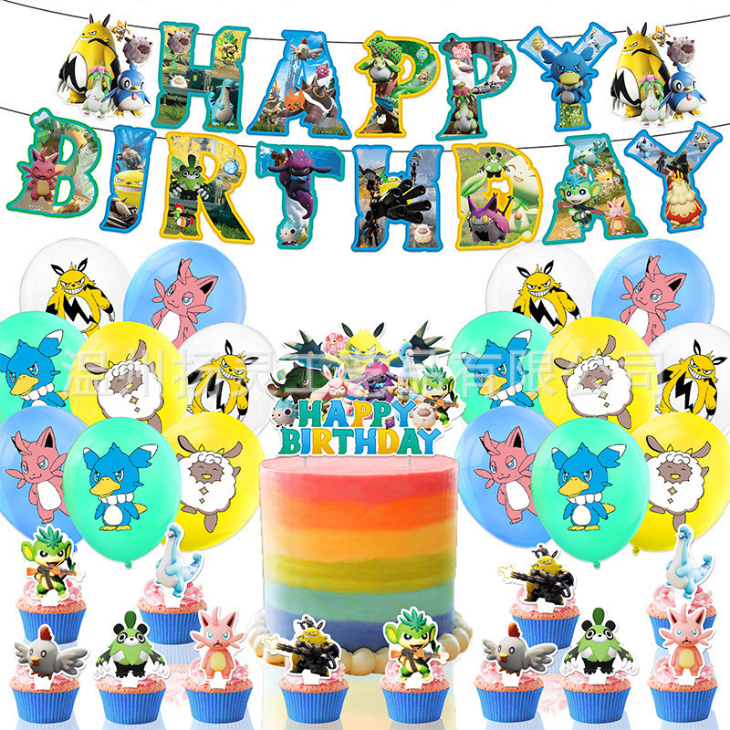 Palworld Birthday Party Decoration Set Banner Cake Topper Doraemon Foil ...