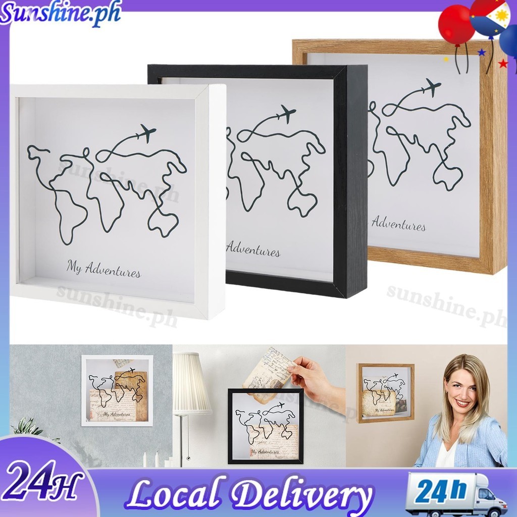 Ticket Shadow Box Wooden Travel Memory Box with Top Slot Hanging Ticket ...