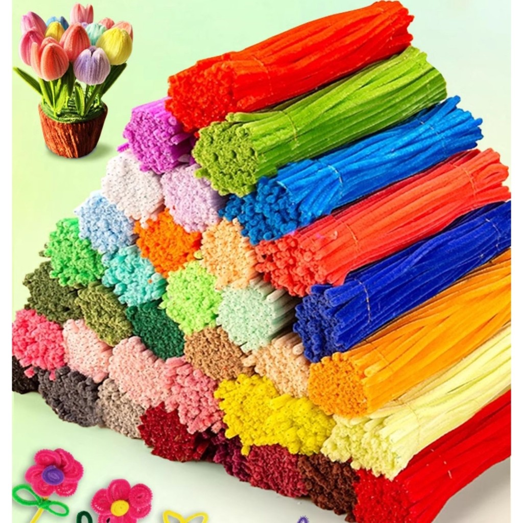100PCS Fuzzy Wire Colored Chenille Wires Fluffy Sticks Stems Twist Tie ...