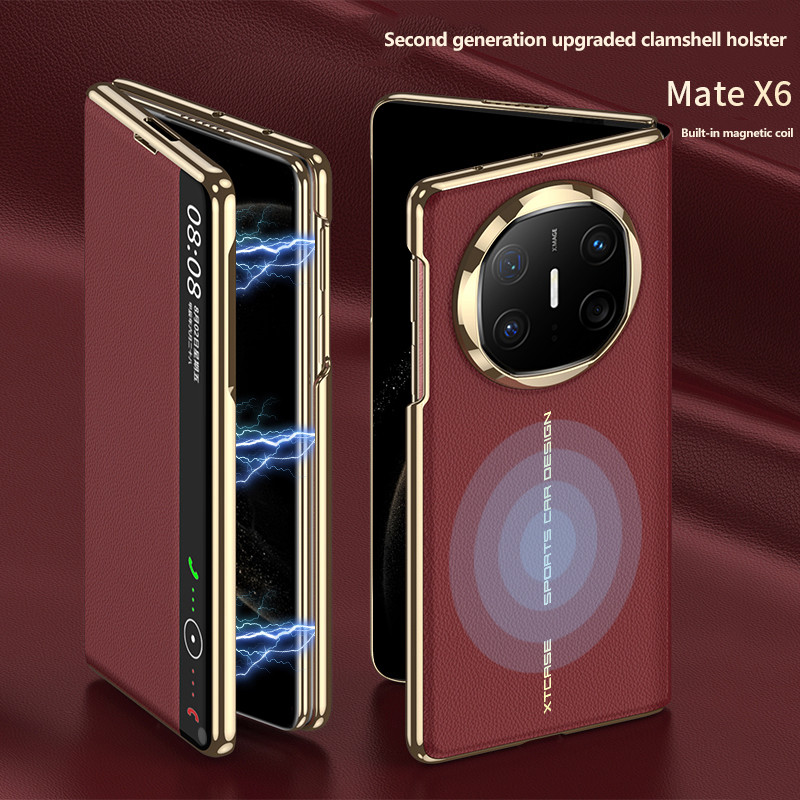 Plating Frame Genuine Leather Wallet Phone Case For HUAWEI Mate X6 5G ...