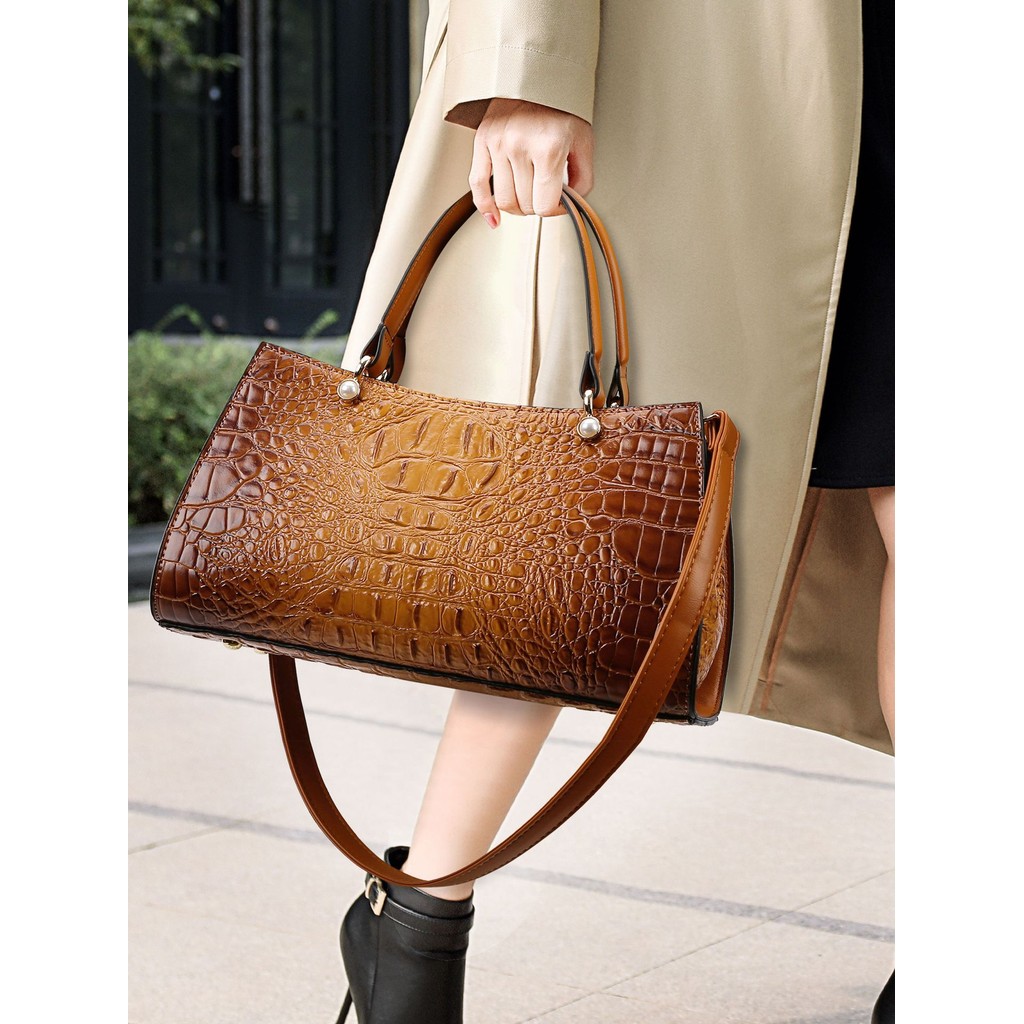 New Fashion Crocodile Pattern Handbag Large Capacity Textured Tote Bag ...