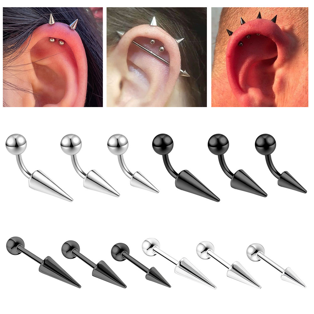 1 PC 18G Stainless Steel Ear Stud Punk Long Spike Eyebrow Ring ...