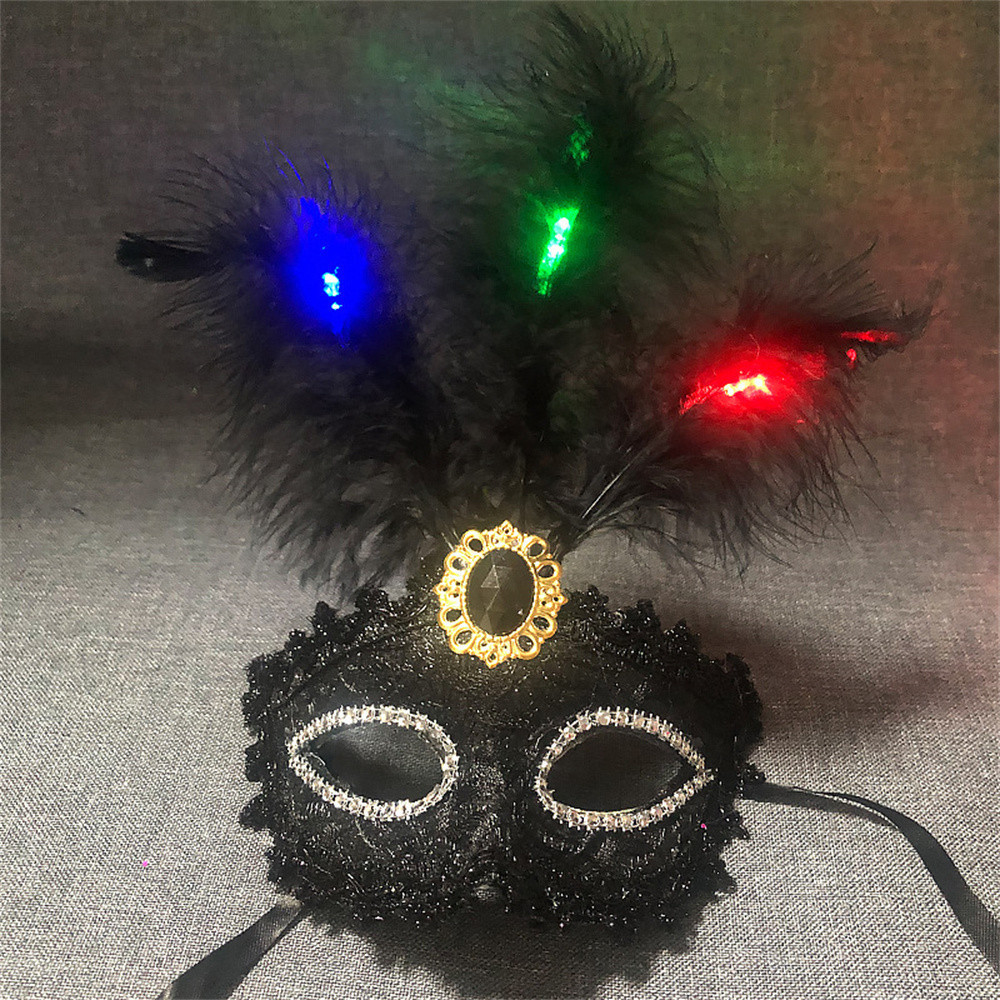 Women LED Party Mask Masquerade Luxury Peacock Feathers Half Face Mask ...
