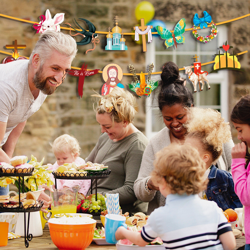 He Is Risen Party Decoration Banner Spiral Easter Festival Letter Party ...