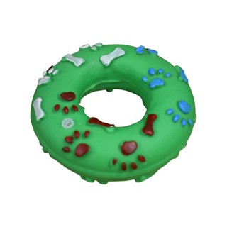 MILES Rubber Paw Prints and Bones Doughnut Ring Squeaky Squeaker Dog ...