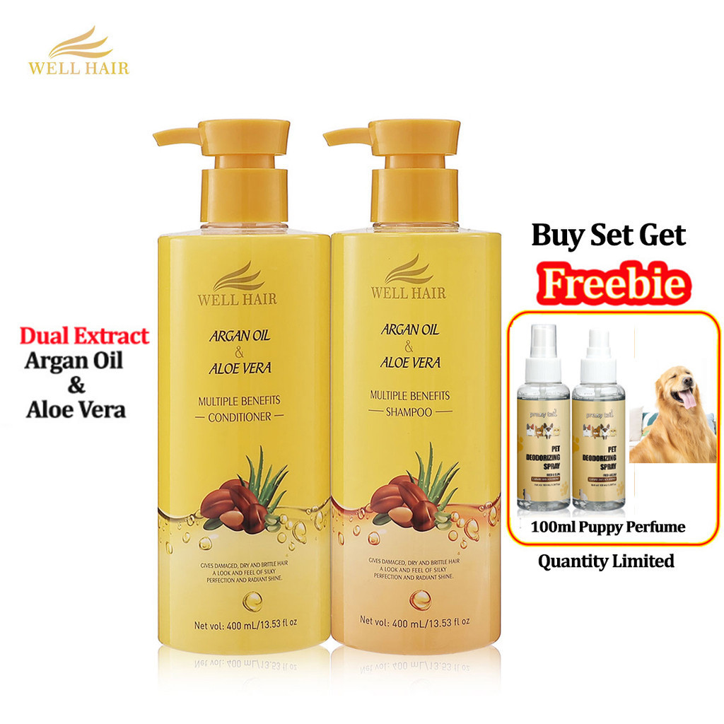 Well Hair 400ml Shampoo & Conditioner Argan Oil & Aloe Vera Dual ...
