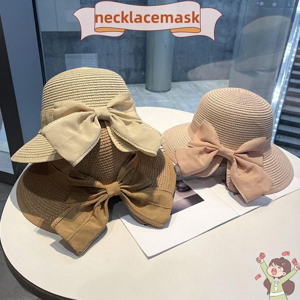 Nlm Bowknot Straw Hat Foldable Women Wide Brimmed Sun Hat Protection