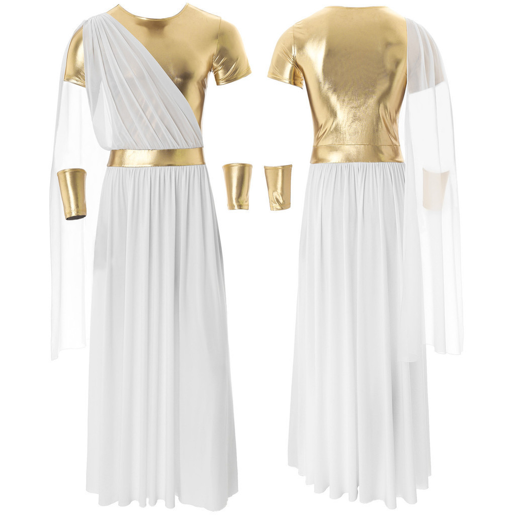Rswnyirn Mens Halloween Ancient Greek Toga with Gloves Short Sleeve ...