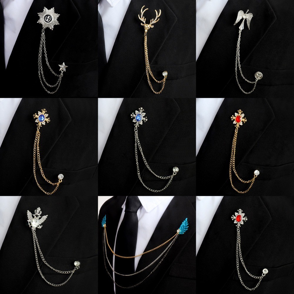 Gentleman Tassel Brooch Pins for Men Suit Shirt Collar Pins Crystal ...