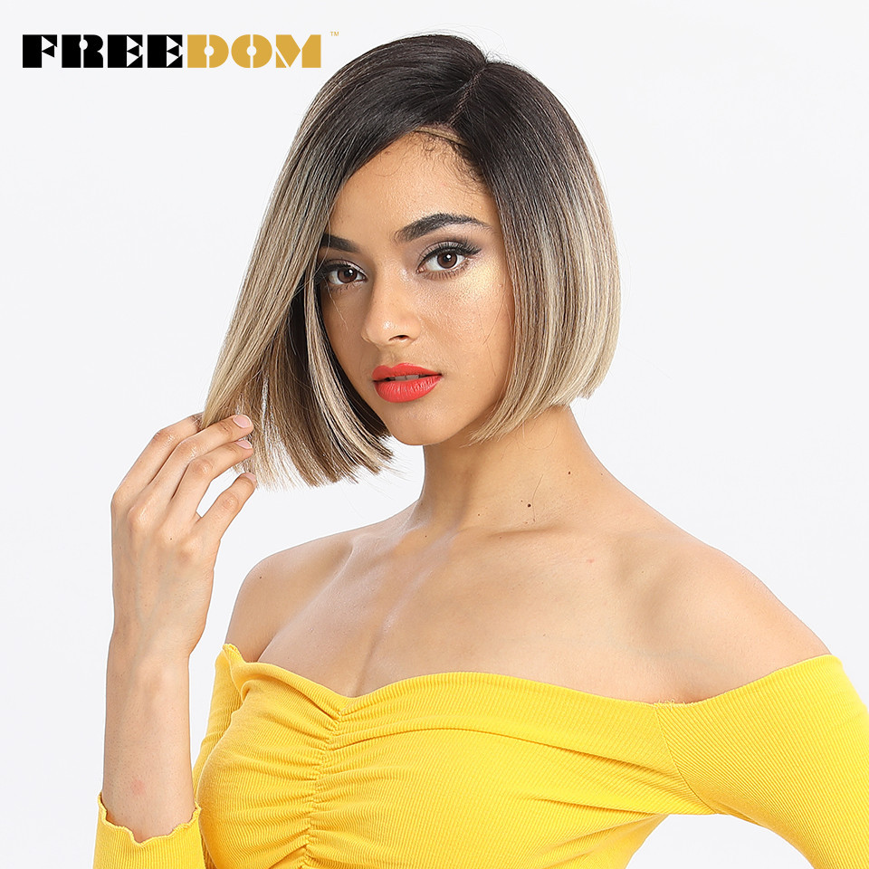 FREEDOM Colorful Short Bob Straight Wigs For Black Women Ombre Dark ...