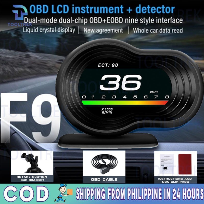 2025 New F9 Smart Obd Hud Gauge Adjustable Bracket Speedometer Hud Obd2 ...