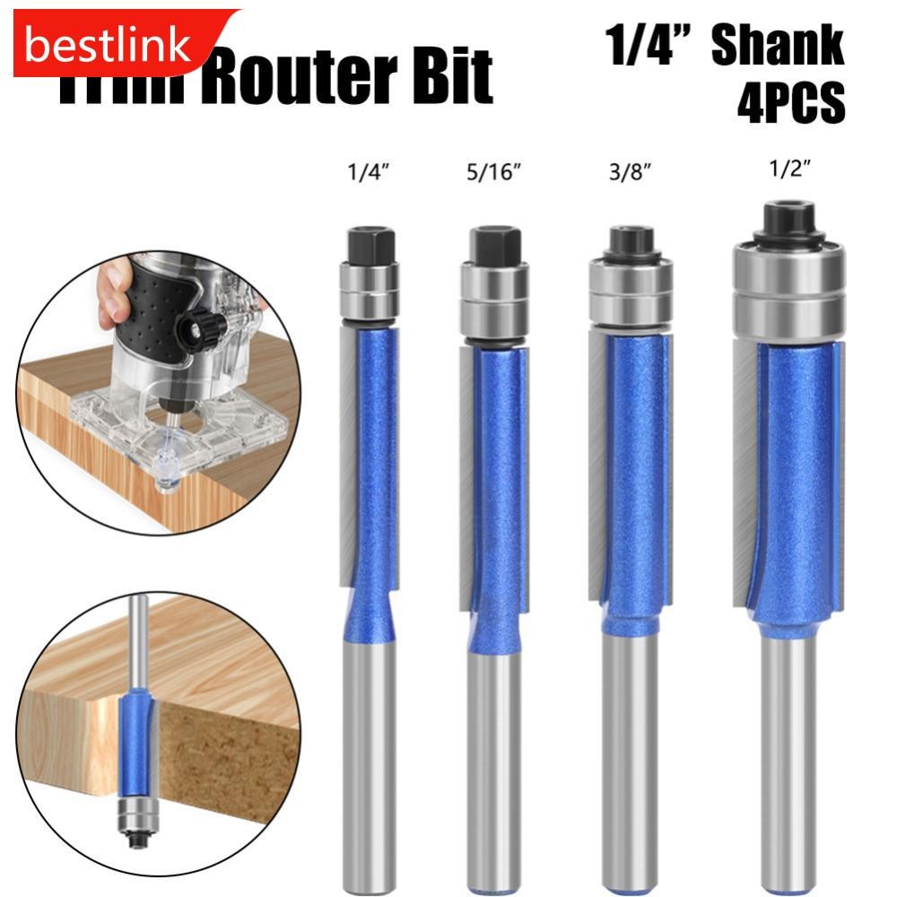 BESTLINK 1/4pcs 1/4" Shank Trim Router Bit with 2 Blade Double Bearing ...