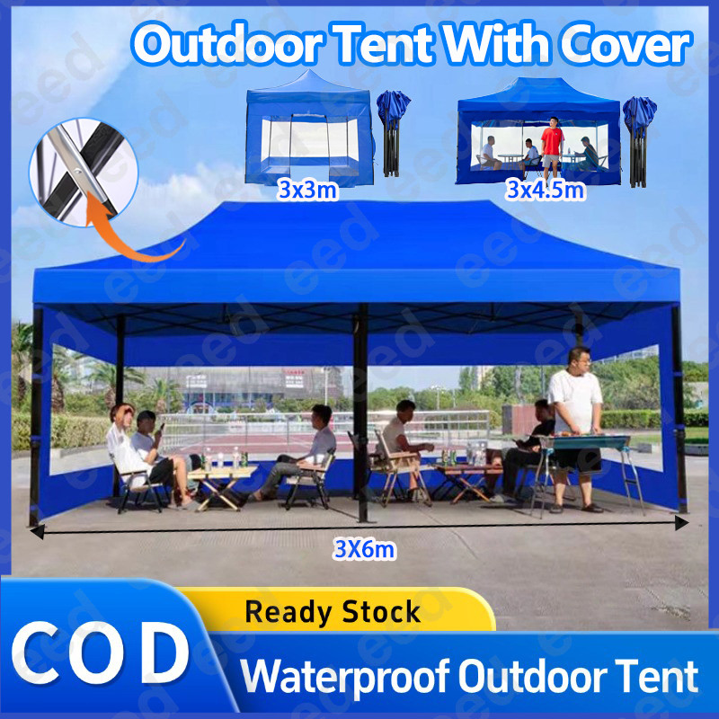 Foldable Outdoor Tent with Side Cover Retractable Waterproof Heavy Duty ...
