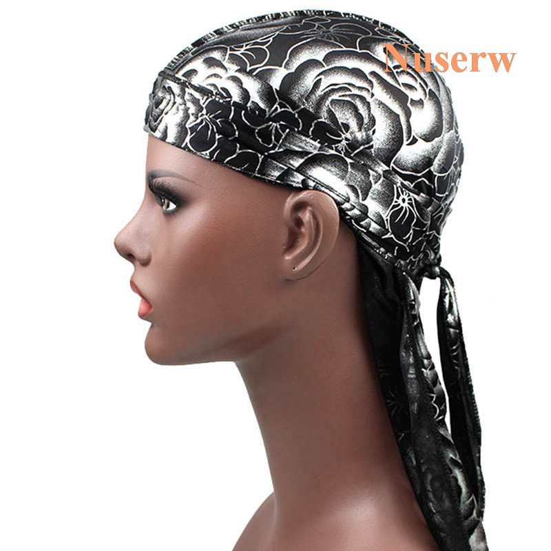 Nuserw Black Gold Flower Rose Design Silk Durag Cap Doo Rag Scarf Dew Rag Wrap Up Dorag Shopee