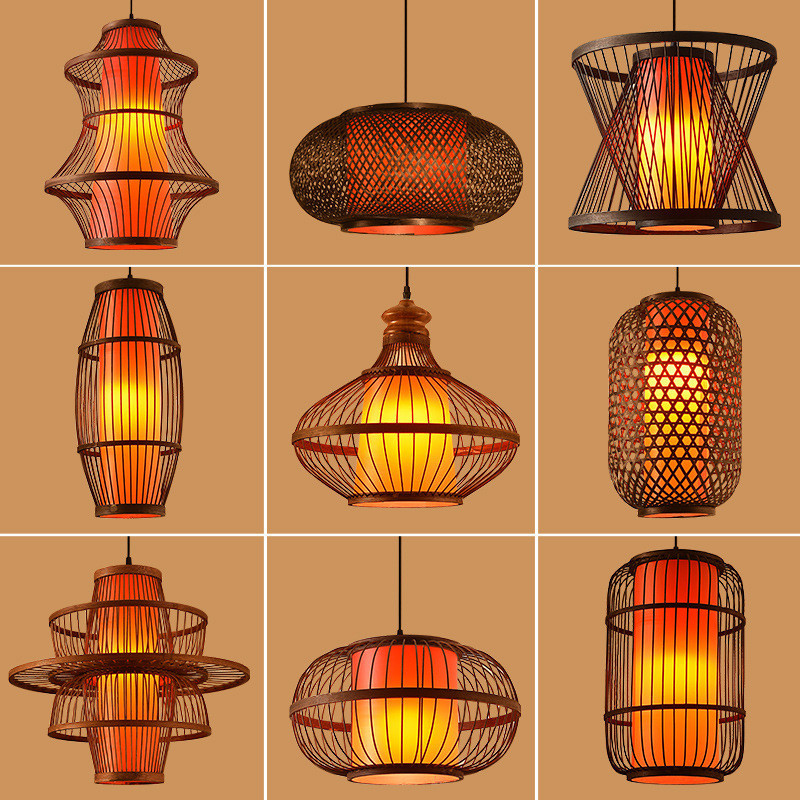 Tea House Japanese Restaurant Hanging Lamp Retro Bamboo Lantern Rattan ...
