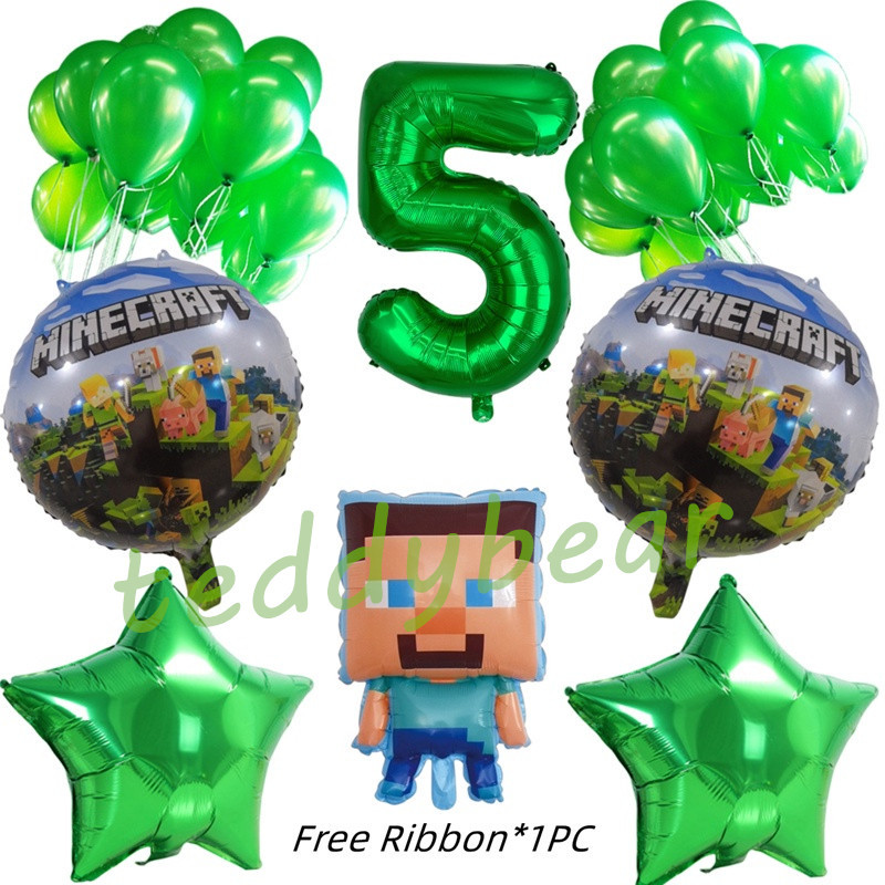 Minecraft Theme Balloon Set 32inch Green Number Balloon Roblox Game ...