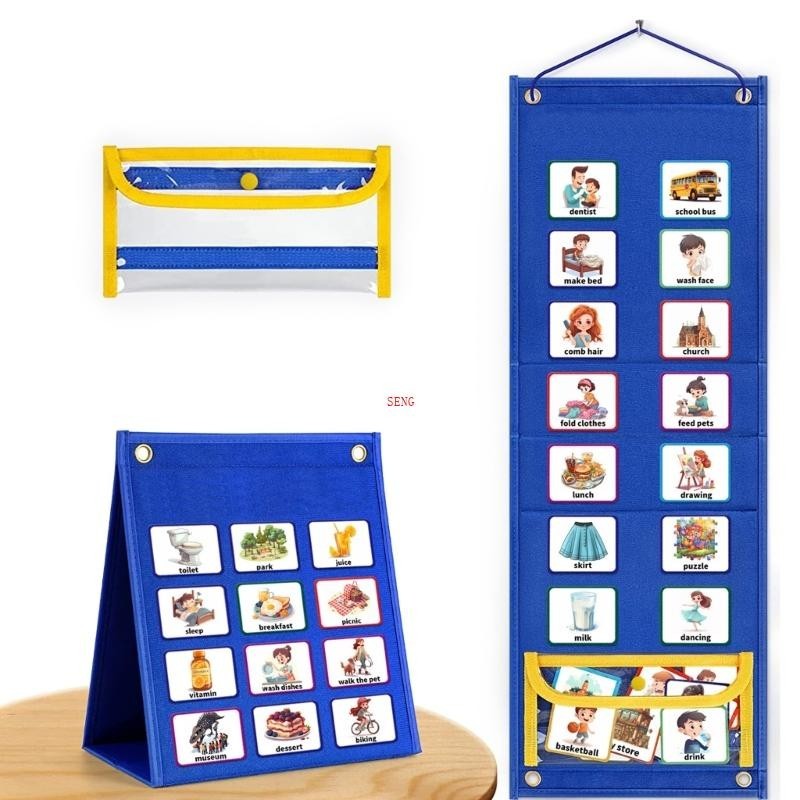 seng Visual Schedule Chart Kids Learning Materials Todder Daily Routine Chart 18+1 Pocket Double ...