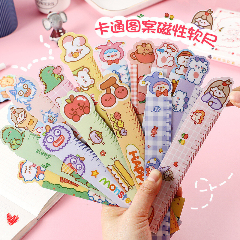1 Pcs Cartoon Magnetic Ruler Creative Student 15cm Cute Plastic Animal ...