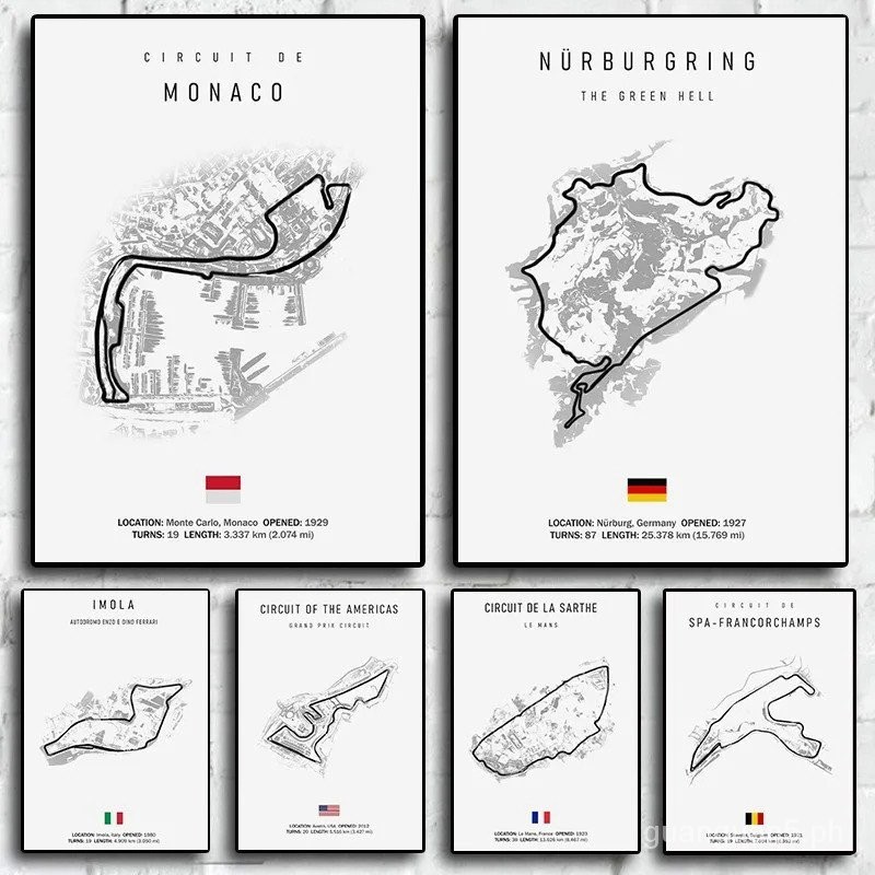 F1 Track Circuit Posters Imola Monaco Formula 1 GP Canvas Painting ...