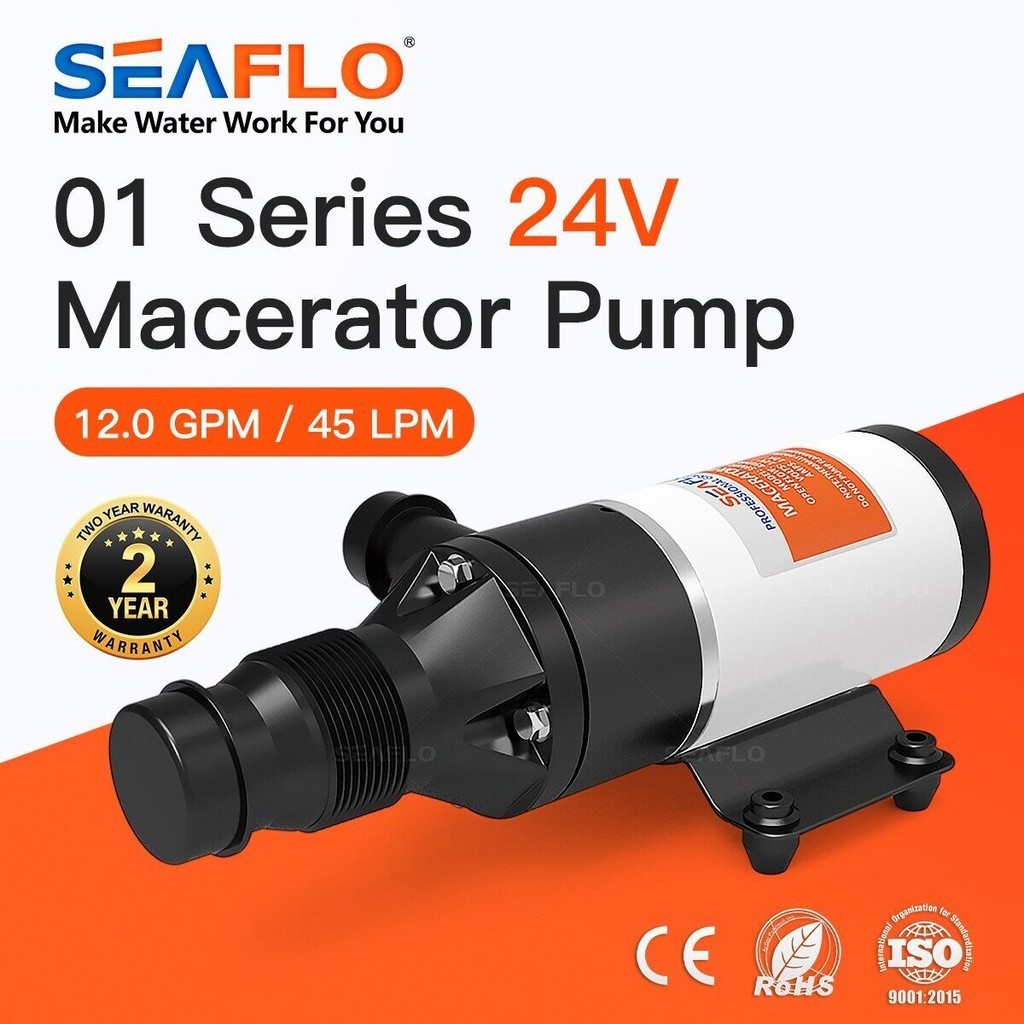 SEAFLO Macerator Waste Water Pump 24V 12 GPM Anti-Clog Feature for RV ...