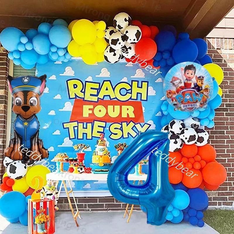 Paw Patrol Balloon Chase Theme Balloon Garland Kit 32inch Blue Number Balloon Large Chase Dogs ...