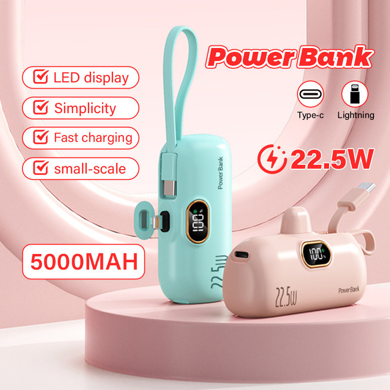 2in1 Powerbank 5000mAh Mini Fast Charging Power Bank Digital Dispaly ...