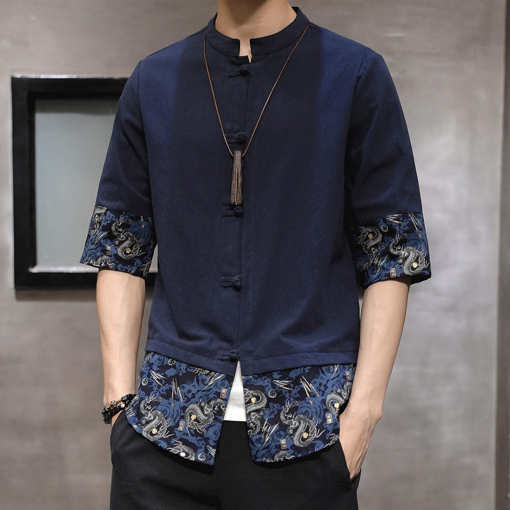 Chinese Style Shirt short-sleeved T-shirt Men's Chinese Cotton and ...