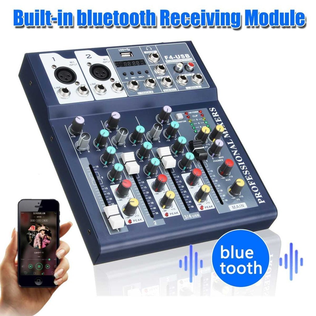 LEROY 4 Channel USB Bluetooth Audio Mixer Reverb Effect Home Karaoke ...