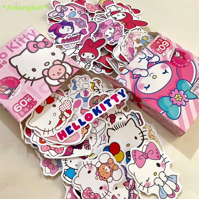 Amonghot 60pcs Box Sanrio Stickers Hello Kitty Kuromi Cinnamoroll Hand