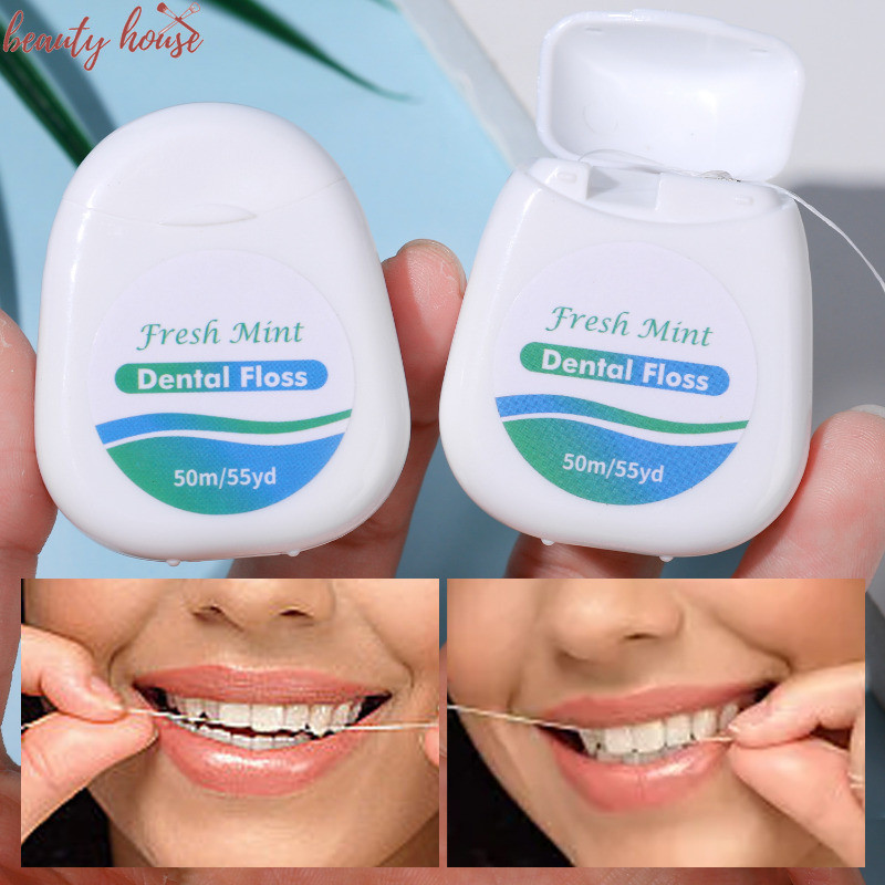 50m White Box Mint Dental Floss Roll - Ultra Fine High Tensile Dental ...