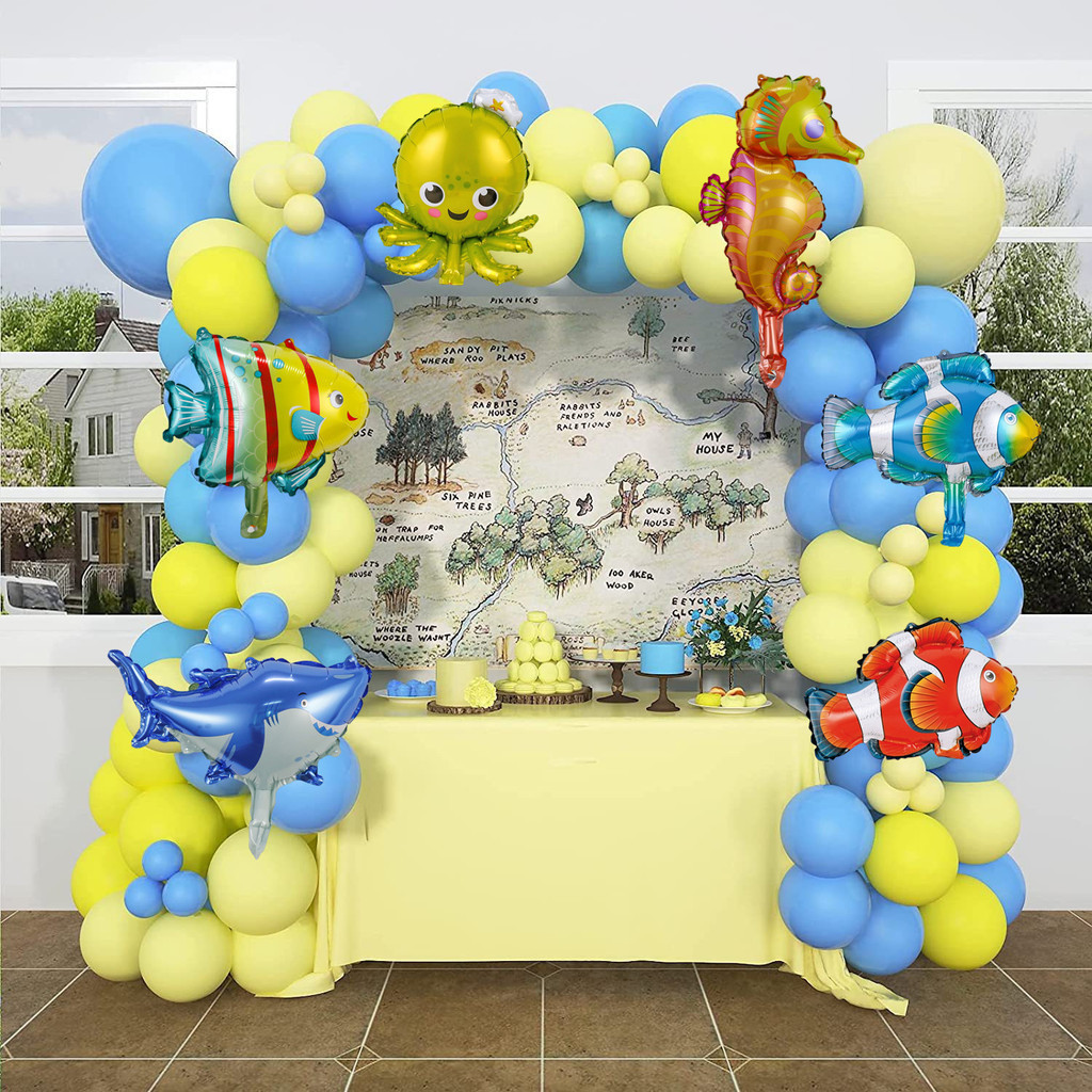Ocean Theme Sea Animal Balloons Set Blue Yellow Latex Balloon Fish ...