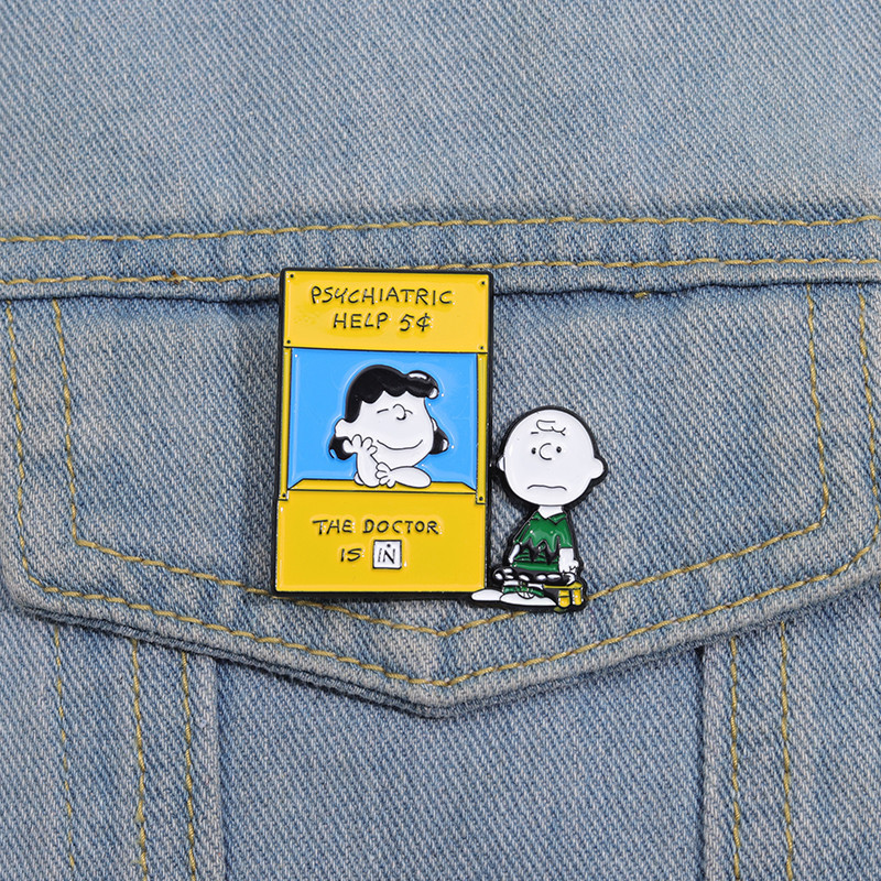 Peanuts Cartoon Badge Retro Animation Character Lucy Metal Brooch ...