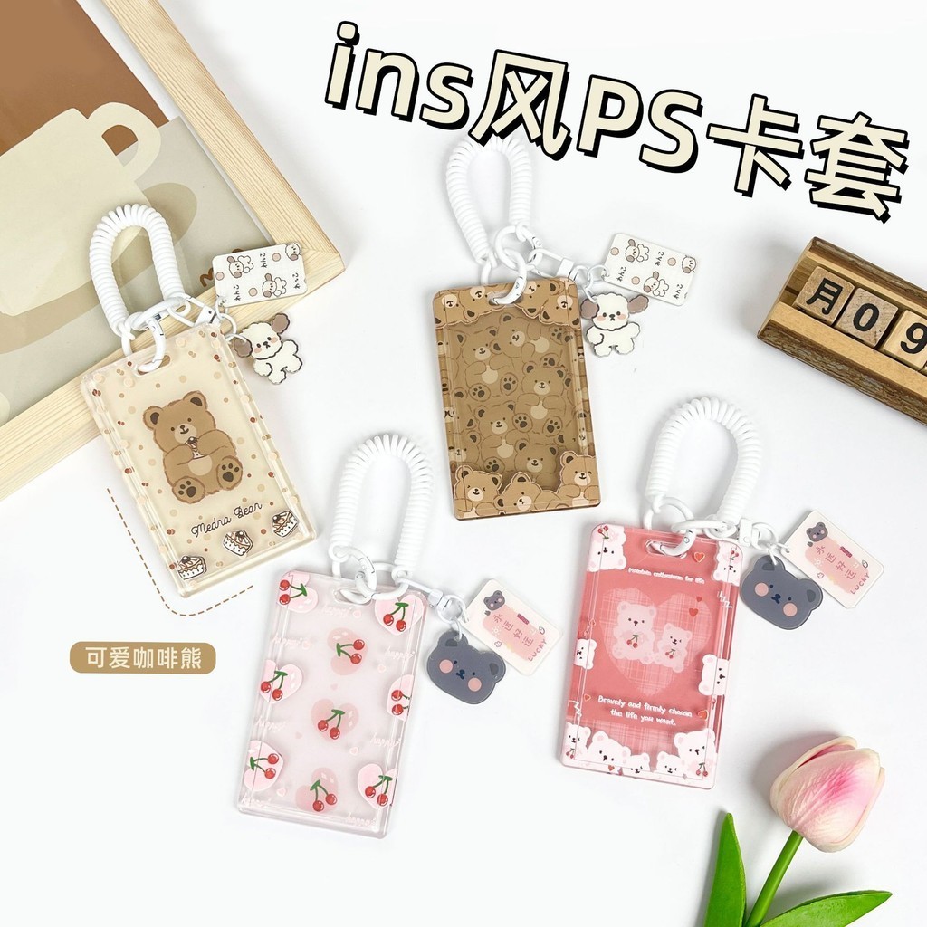 INS Cute Cartoon Card Holder with Sliding Cover Transparent Student ...