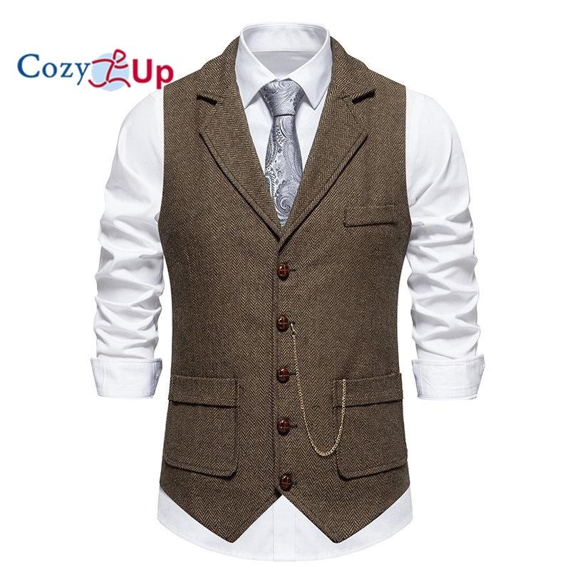 Men Suit Vest Turn Down Collar Vest Waistcoat Formal Business Chain ...