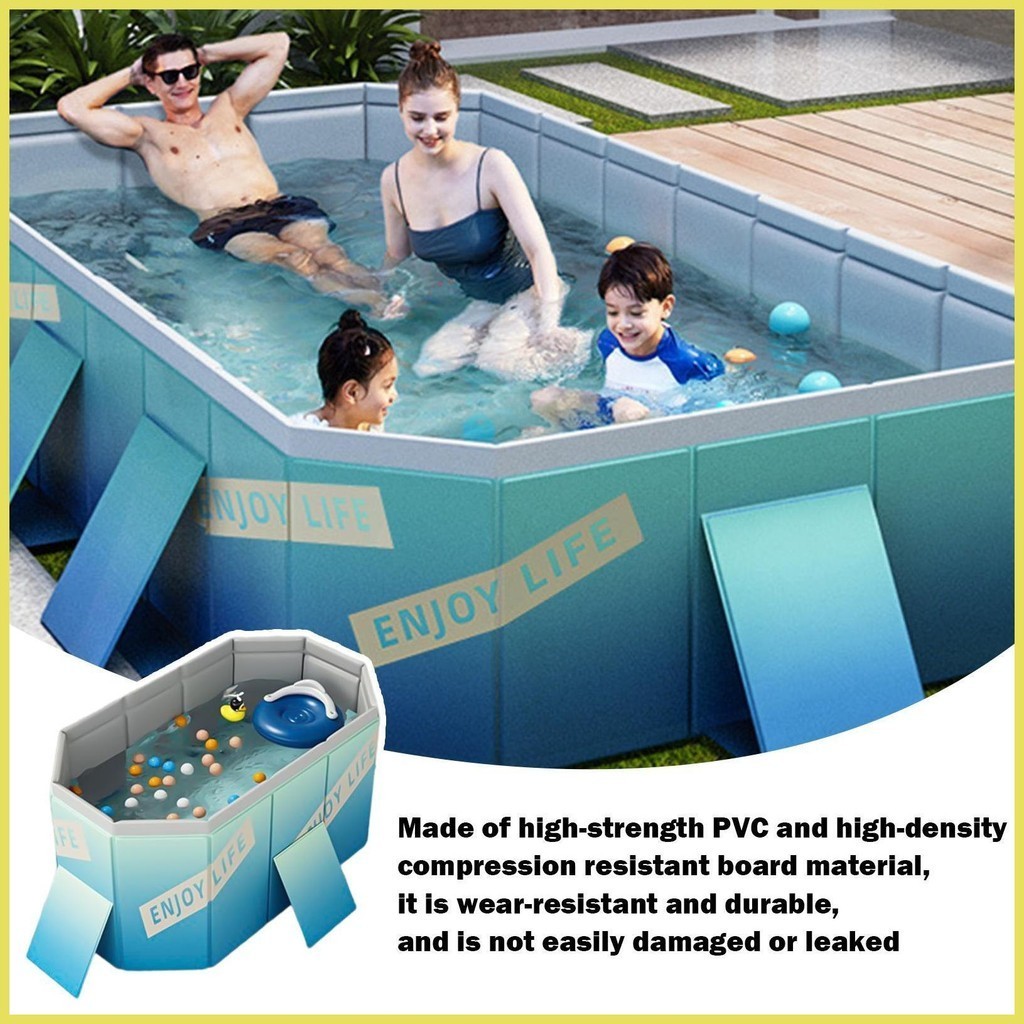 5 Sizes Collapsible Swimming Pool with Bracket Large Outdoor PVC ...