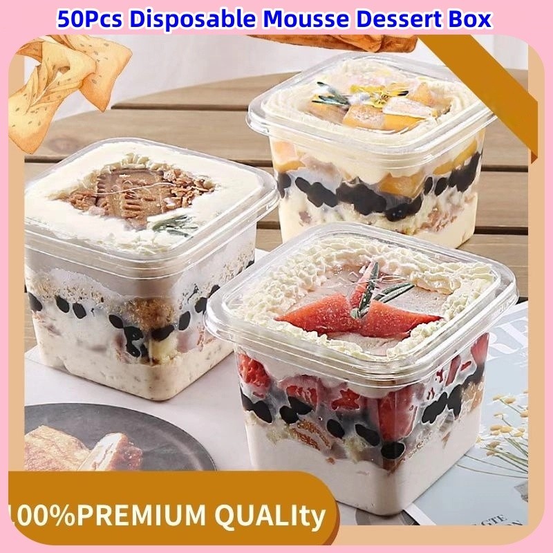 50Pcs Disposable Mousse Dessert Box With Lid Clear Plastic Cups Dessert ...